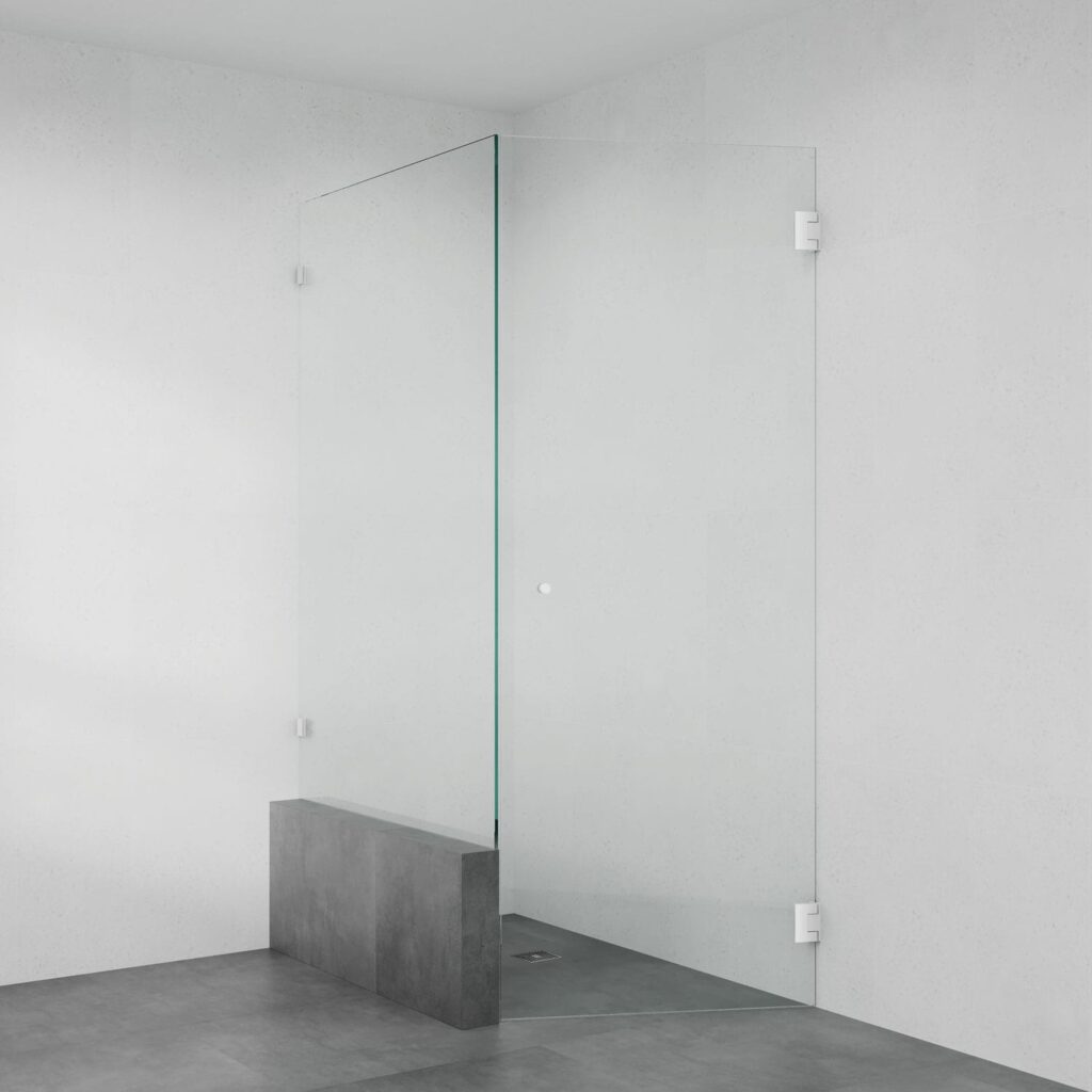 Frameless 904B Splayed Shower Screen on Hob - Cortani Interiors